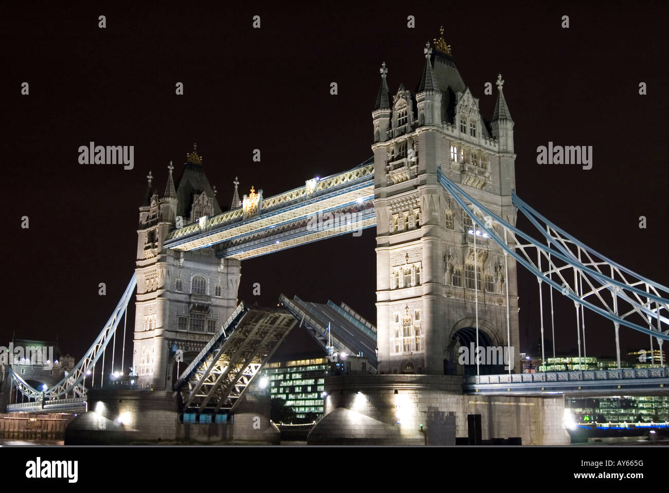 Tower Bridge opening at night Stock Photo - Alamy