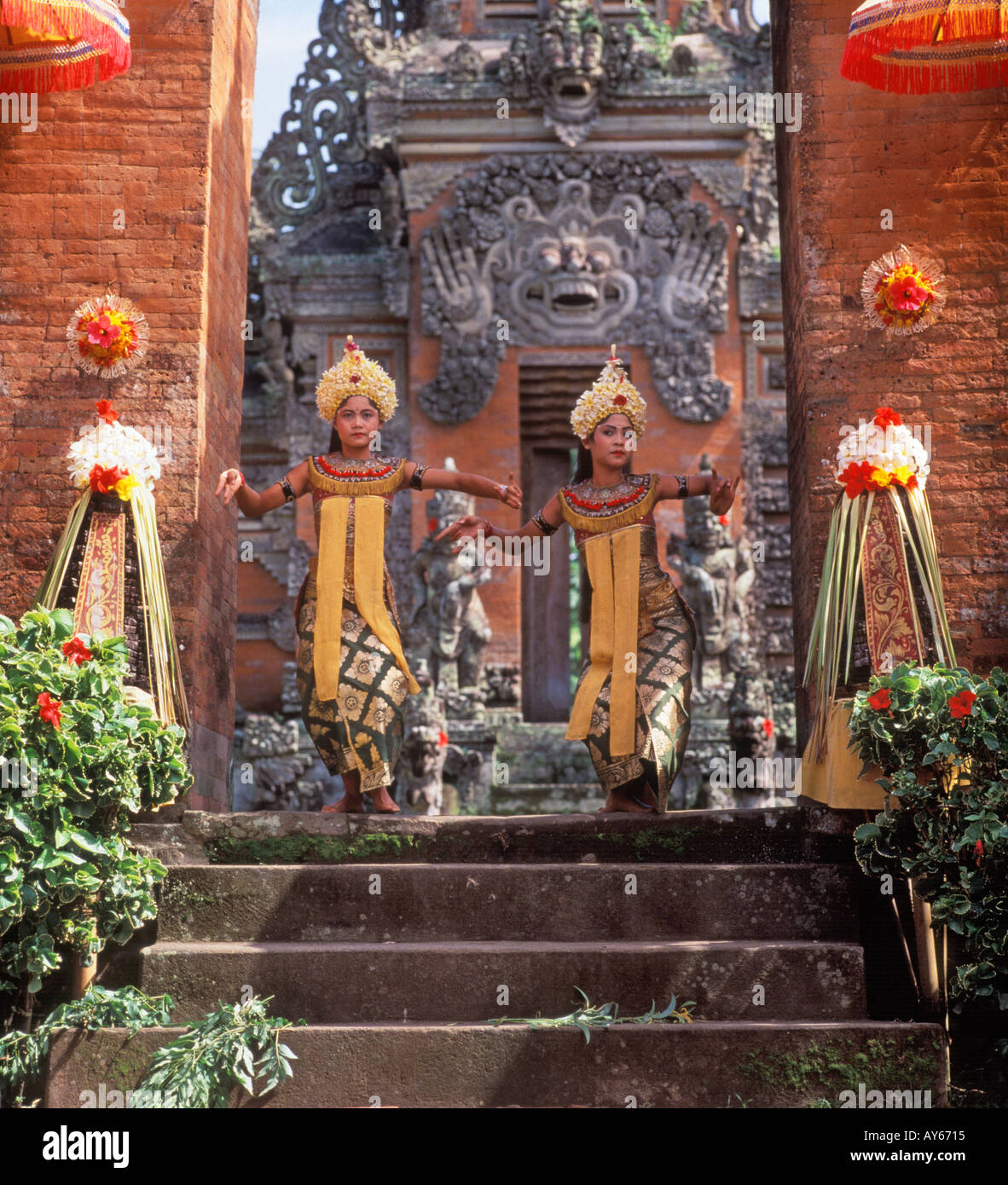 Barong dancers performing at a Hindu temple in Bali Indonesia Stock ...