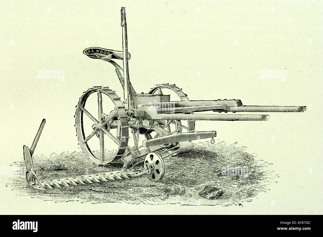 Reaper. Animal traction. Antique illustration. 1890 Stock Photo - Alamy