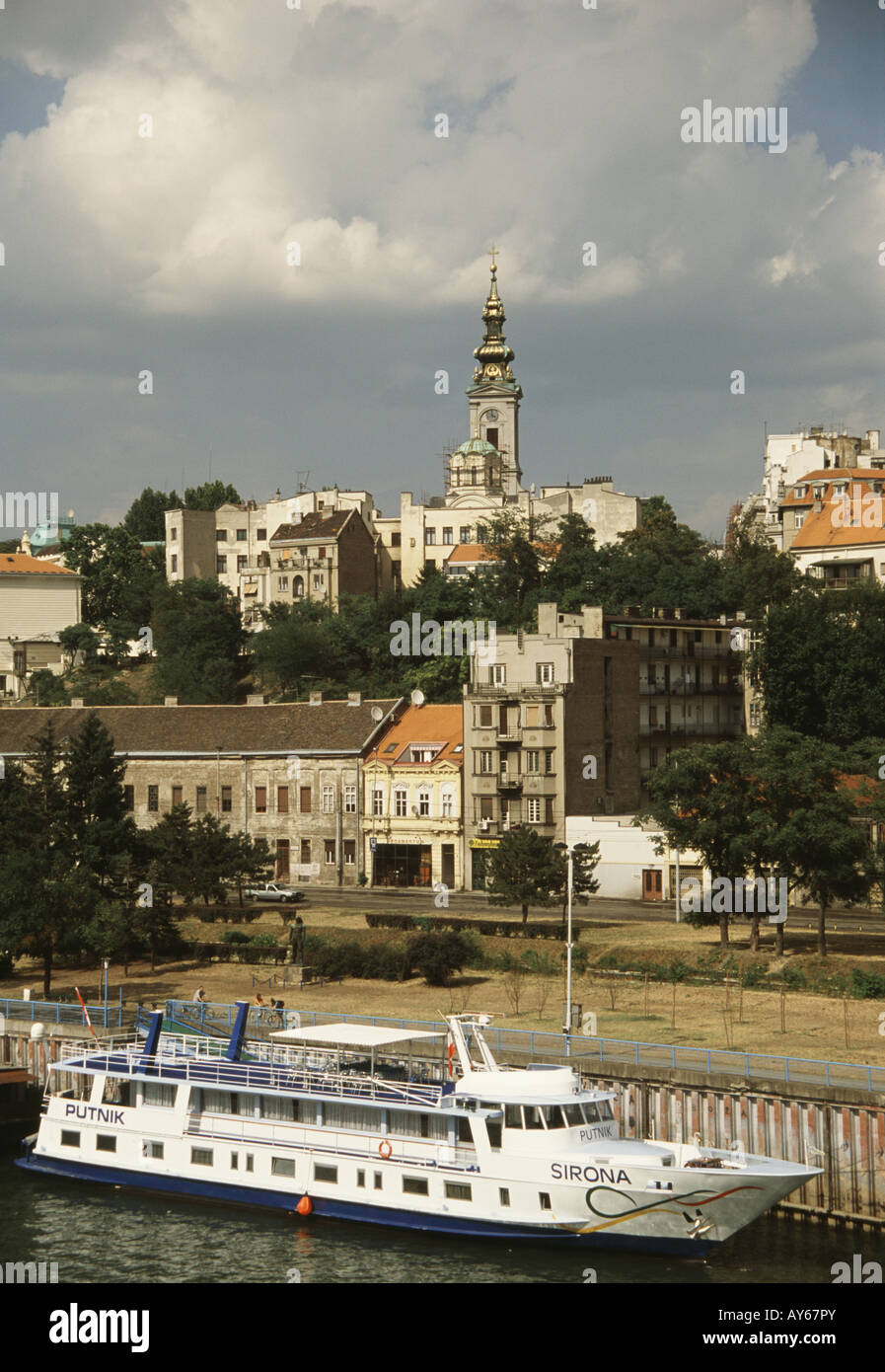 River boat Orthodox cathedral Cityscape Stock Photo - Alamy