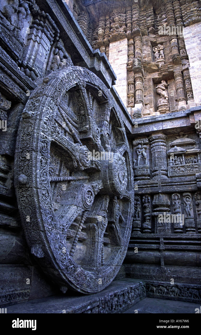 One of the great chariot wheels of the Sun Temple at Konarak in Orissa ...