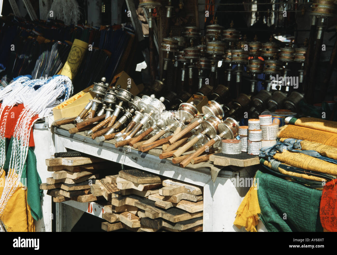 Prayer wheel stall in Barkhor square Buddhist prayer ritual Buddhism ...