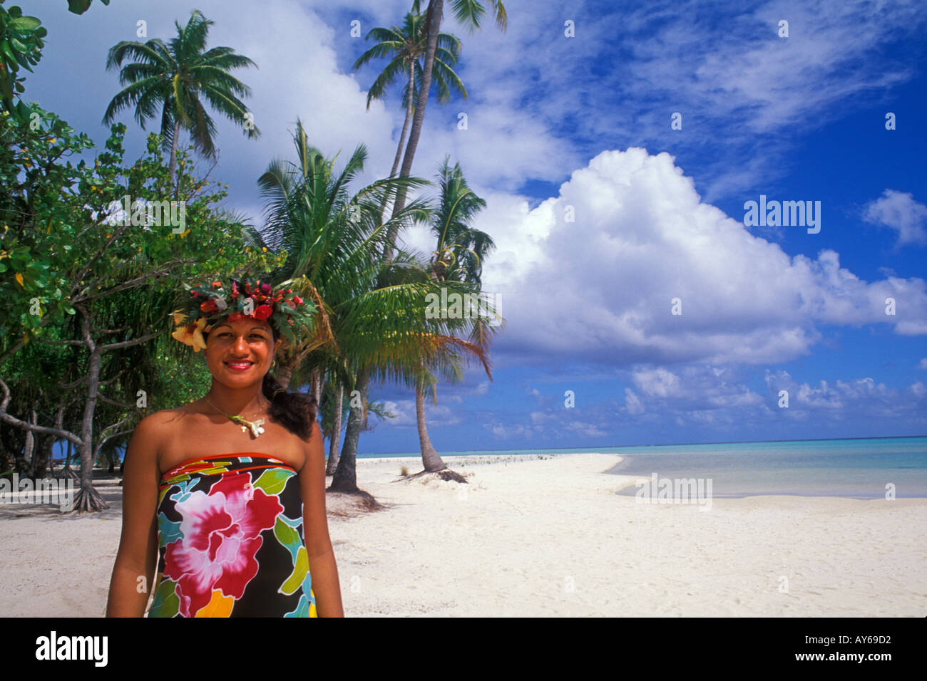Beautiful Woman in Native Dress Bora Bora Tahiti French Polynesia Stock ...