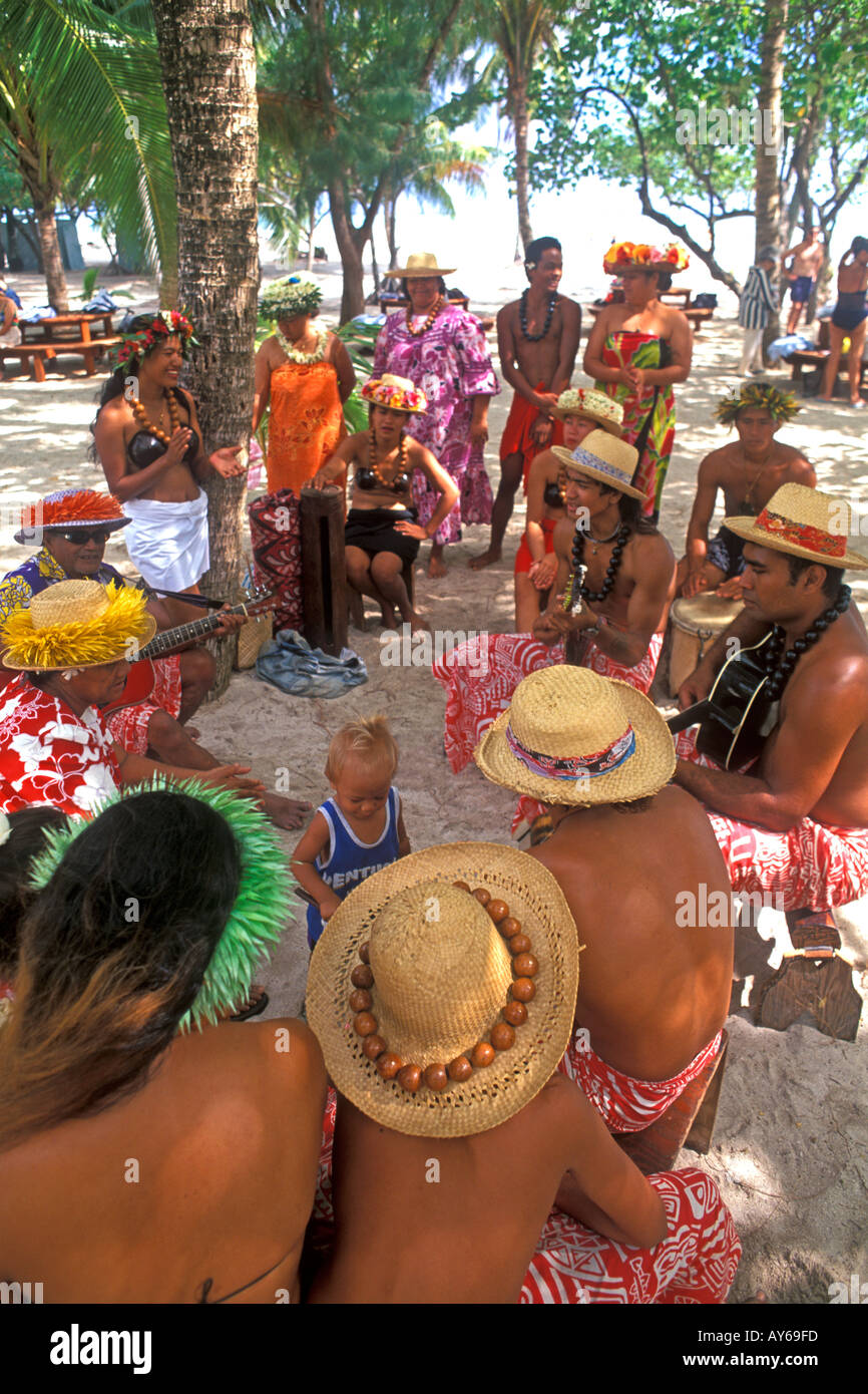 Colorful Native Dancers with their Children Bora Bora Tahiti French ...