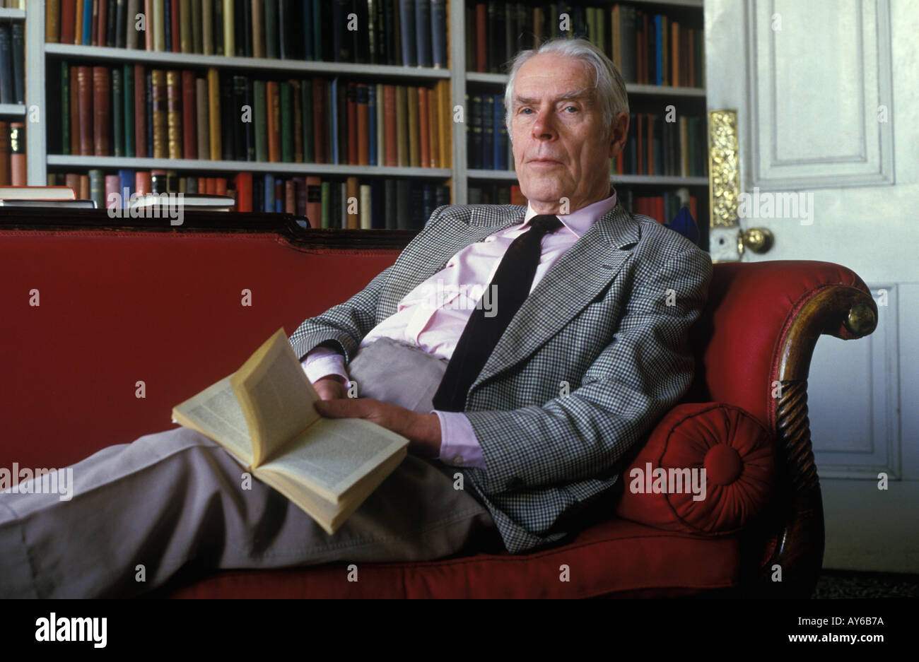 Anthony Powell novelist portrait at home Somerset England 1987. He is ...