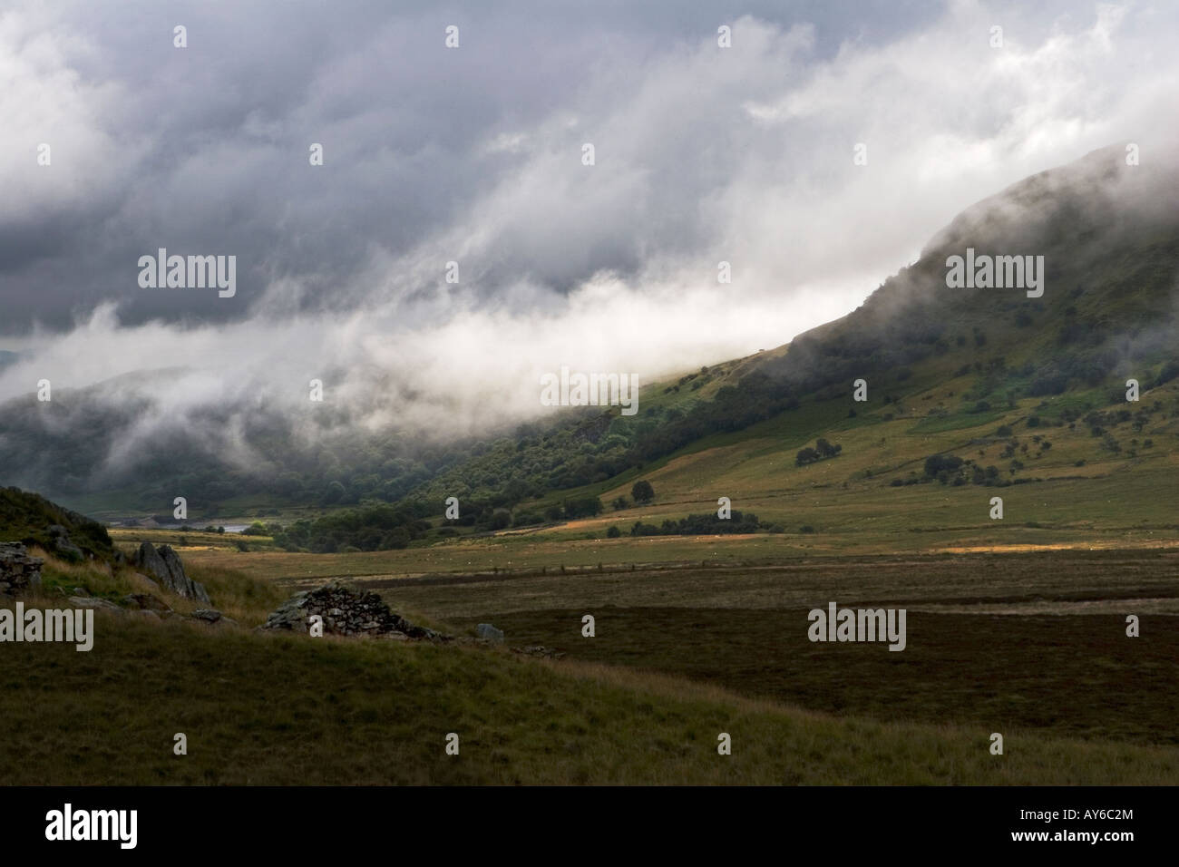 Distant view of Coedty reservoir, part of Dolgarrog Hydro site, below ...