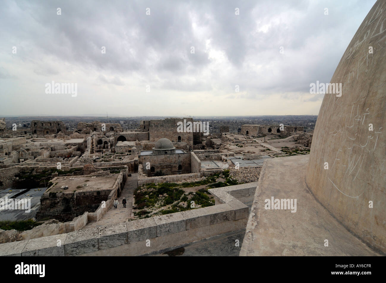 A view inside from the top of the citadel in the old town of Aleppo ...