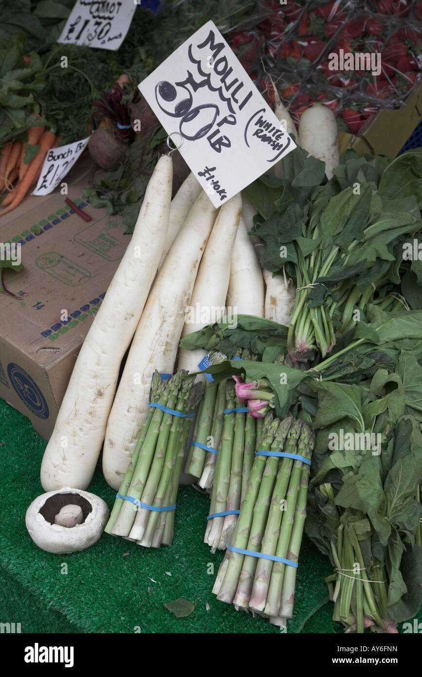Mouli and vegetables display Stock Photo - Alamy