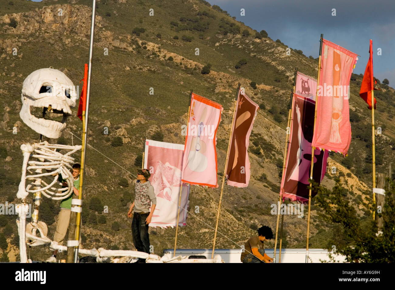 white skeleton and red flag, sculpture, dragon festival, art, boy Stock ...