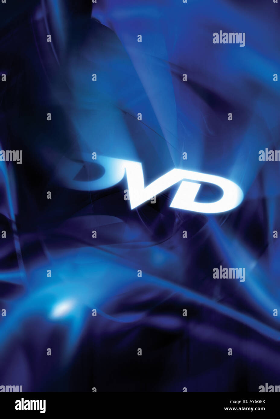 Digital composition of Paint with light DVD symbol on a blue background ...