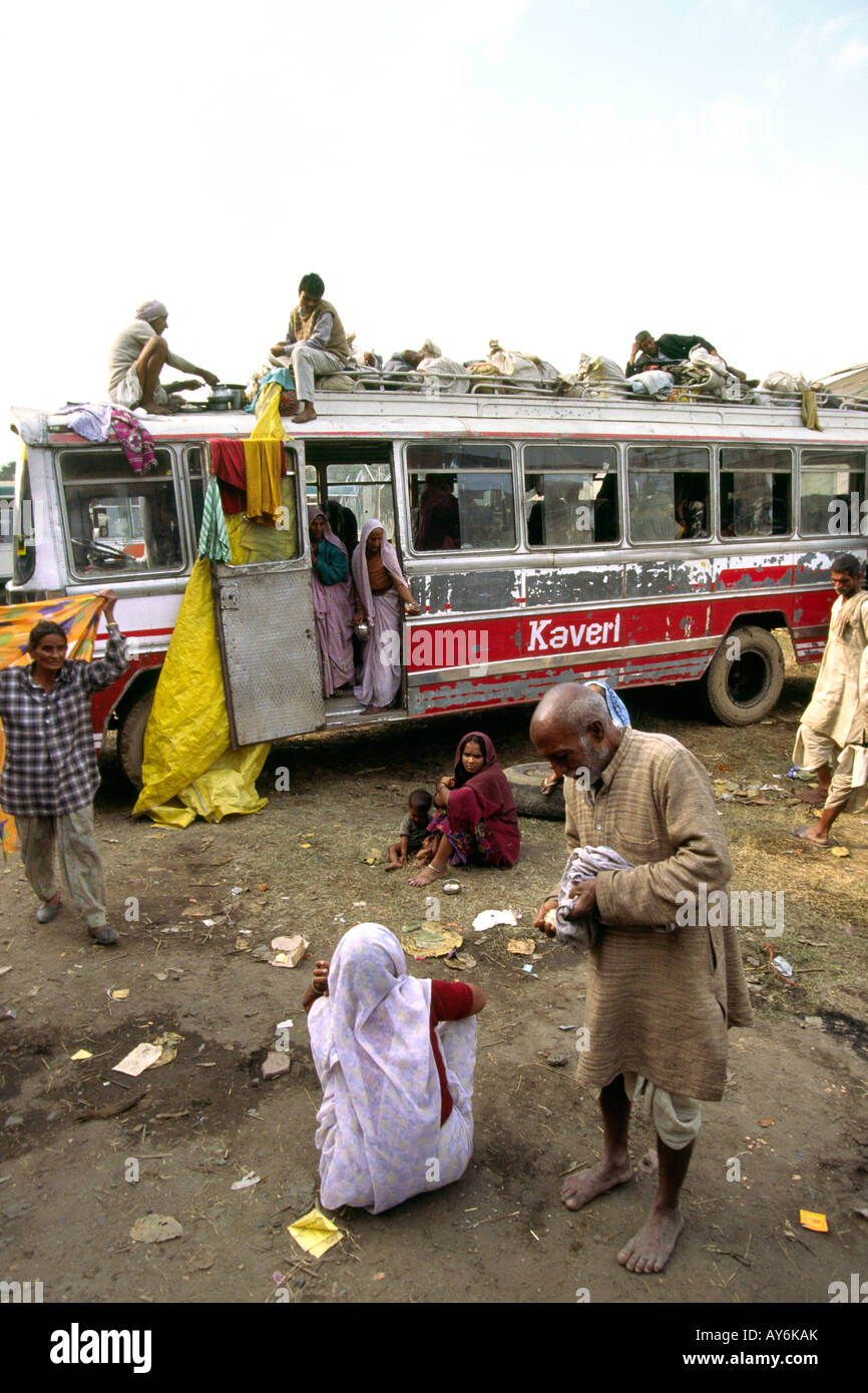 India West Bengal Calcutta Ganga Sagar Mela pilgrims bus Stock Photo ...