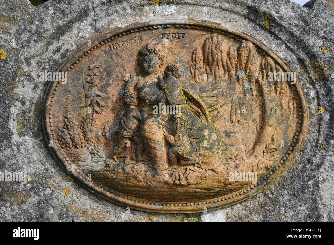A Harmer terracotta bas-relief on a gravestone in Heathfield Chapel ...