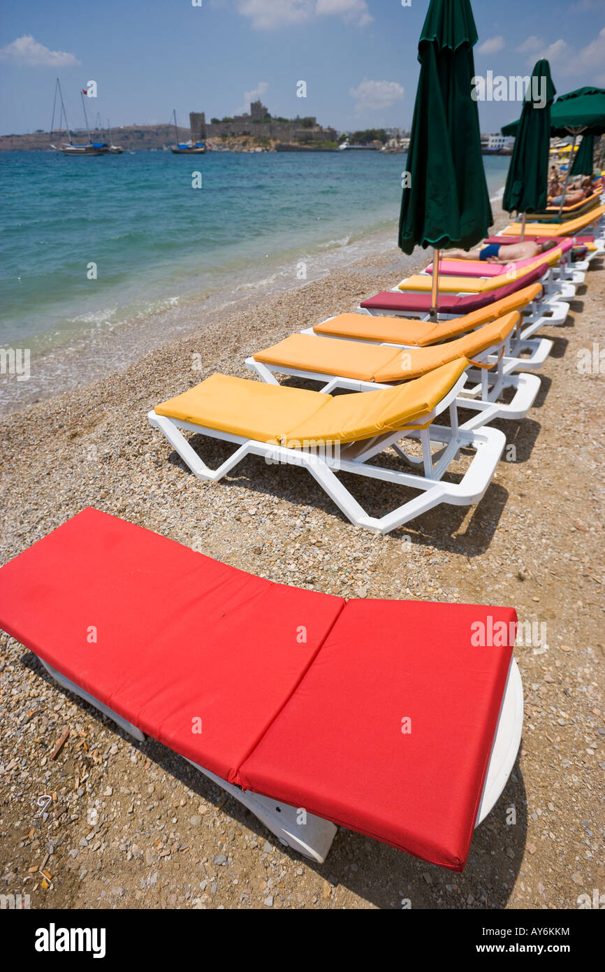 Colourful beach chairs in Bodrum Gokova Turkey Stock Photo - Alamy