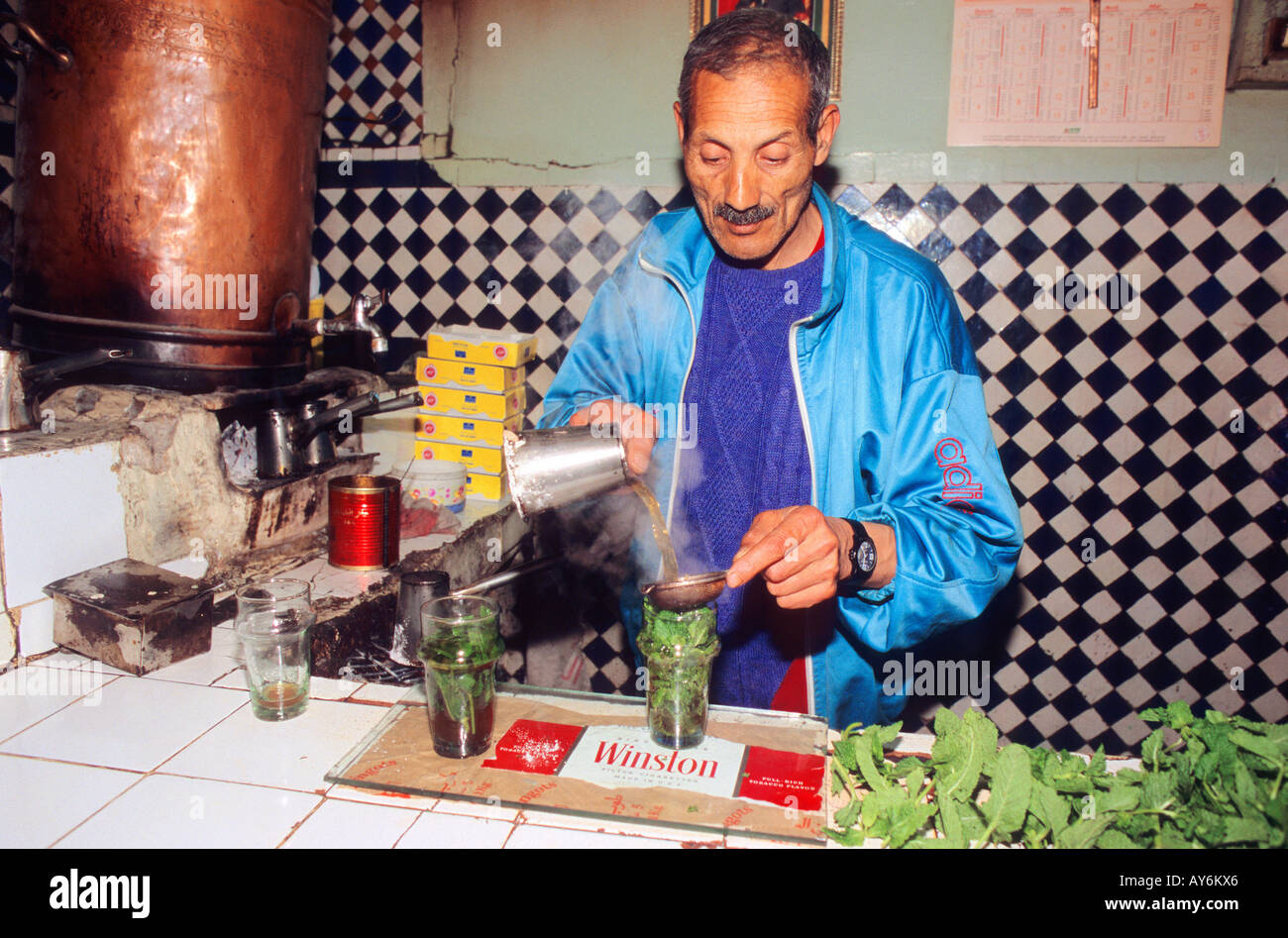 Morocco Le Moyen Atlas Fez El Bali Medina Coffee Mint tea preparation ...