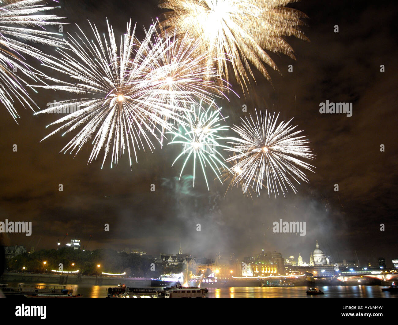 Night Scene with Fireworks Above London's Skyline During the Thames ...