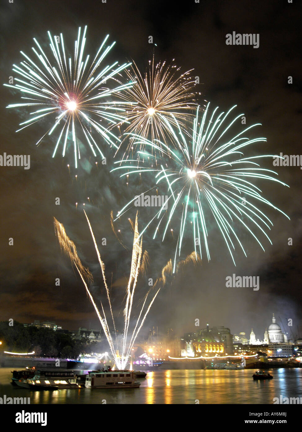 Night Scene with Fireworks Above London's Skyline During the Thames ...