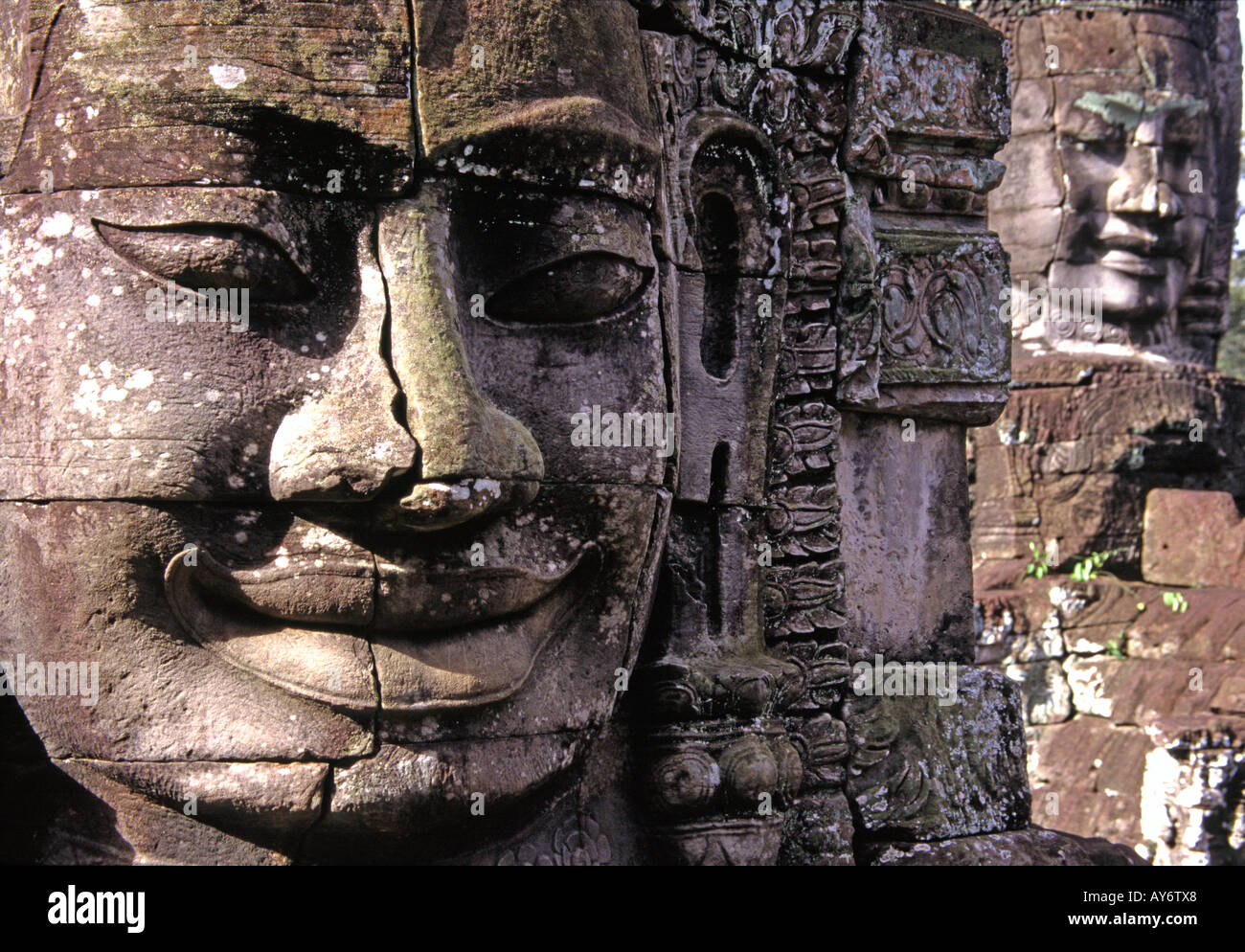 Huge smiling stone carved faces at Bayon at the Angkor Wat site in ...
