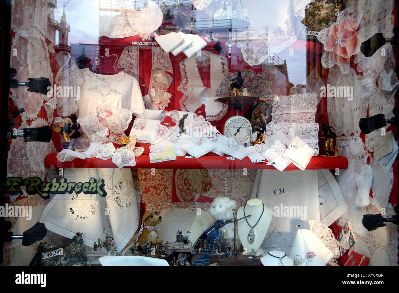 Lace shop window display in Brussels Stock Photo - Alamy