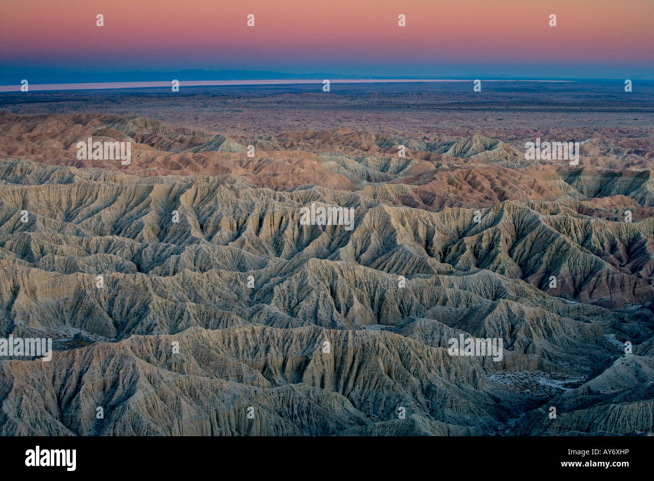 Sunset over Badlands of Anza Borrego Desert State Park in southern ...
