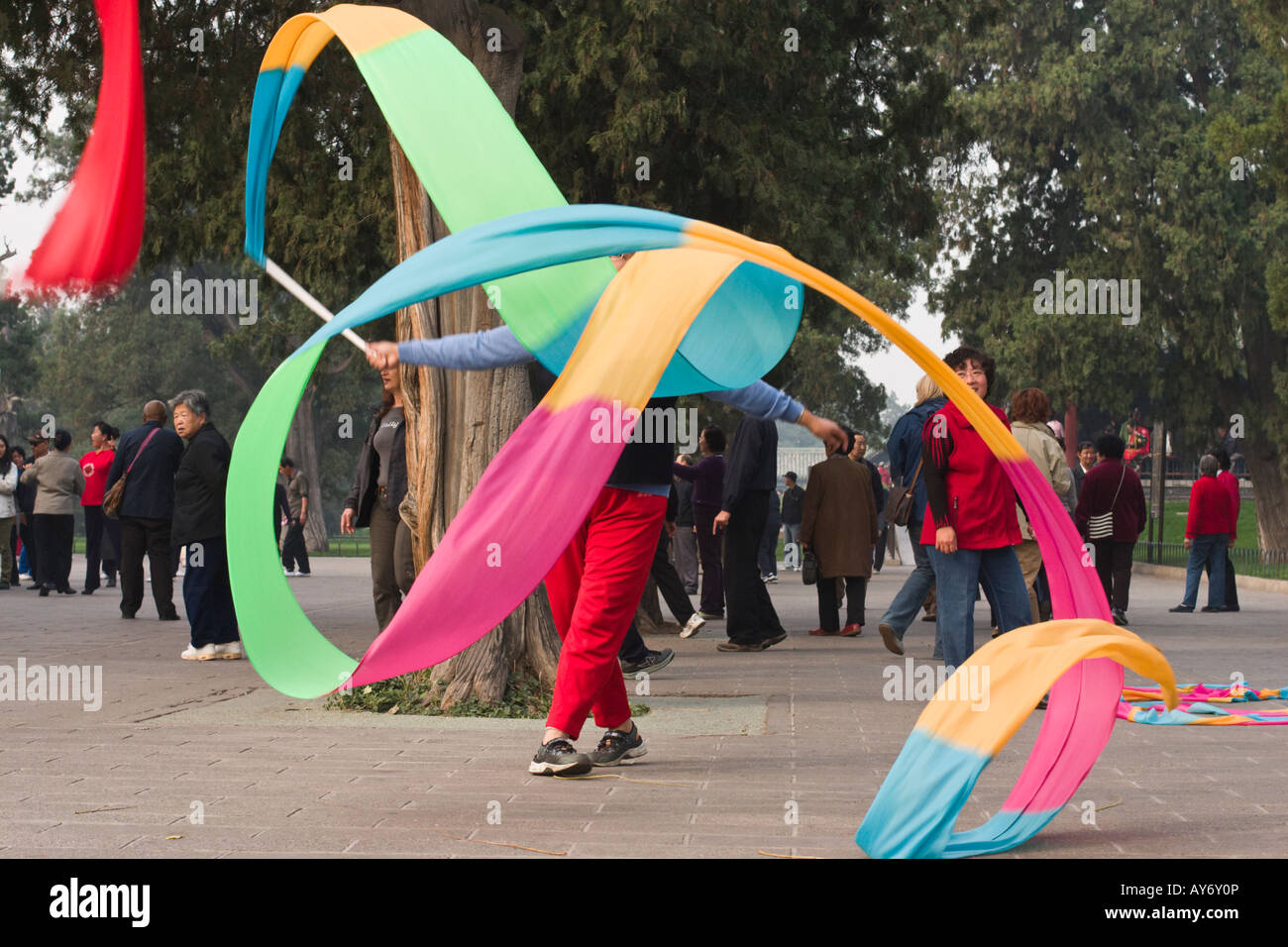 Morning ribbon exercises in Tiantan Park, Beijing Stock Photo - Alamy