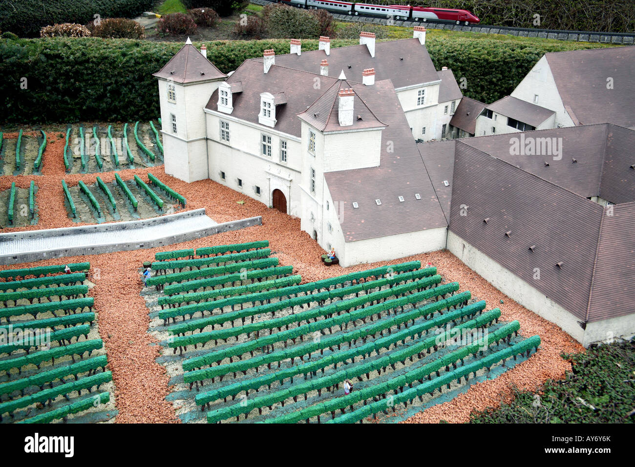 French chateau and vineyard in Mini-Europe model village, Belgium Stock ...