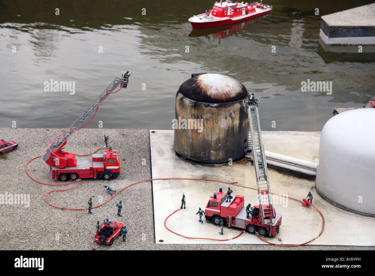 Fire-fighting scenario in Mini-Europe model village, Brussels Stock ...
