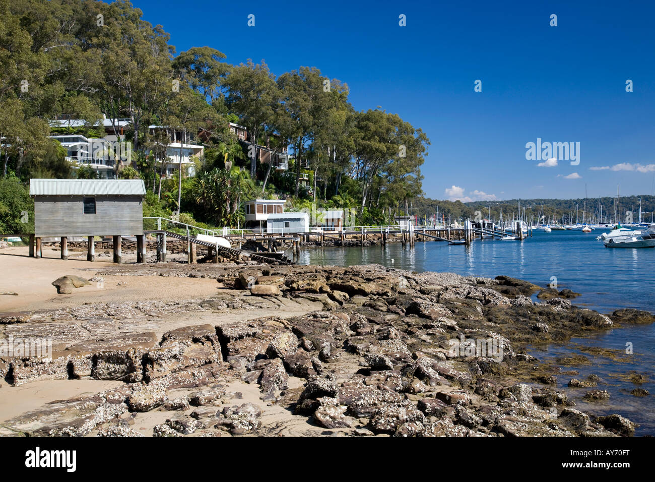 Rocky shoreline at northern end of paradise beach clareville sydney ...