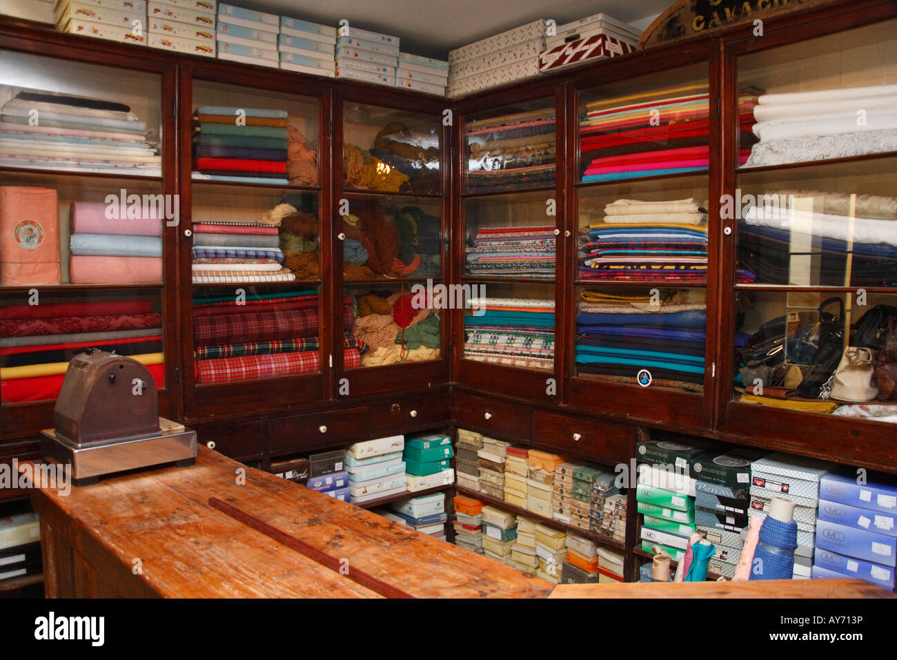 Old fashioned fabric shop Stock Photo - Alamy