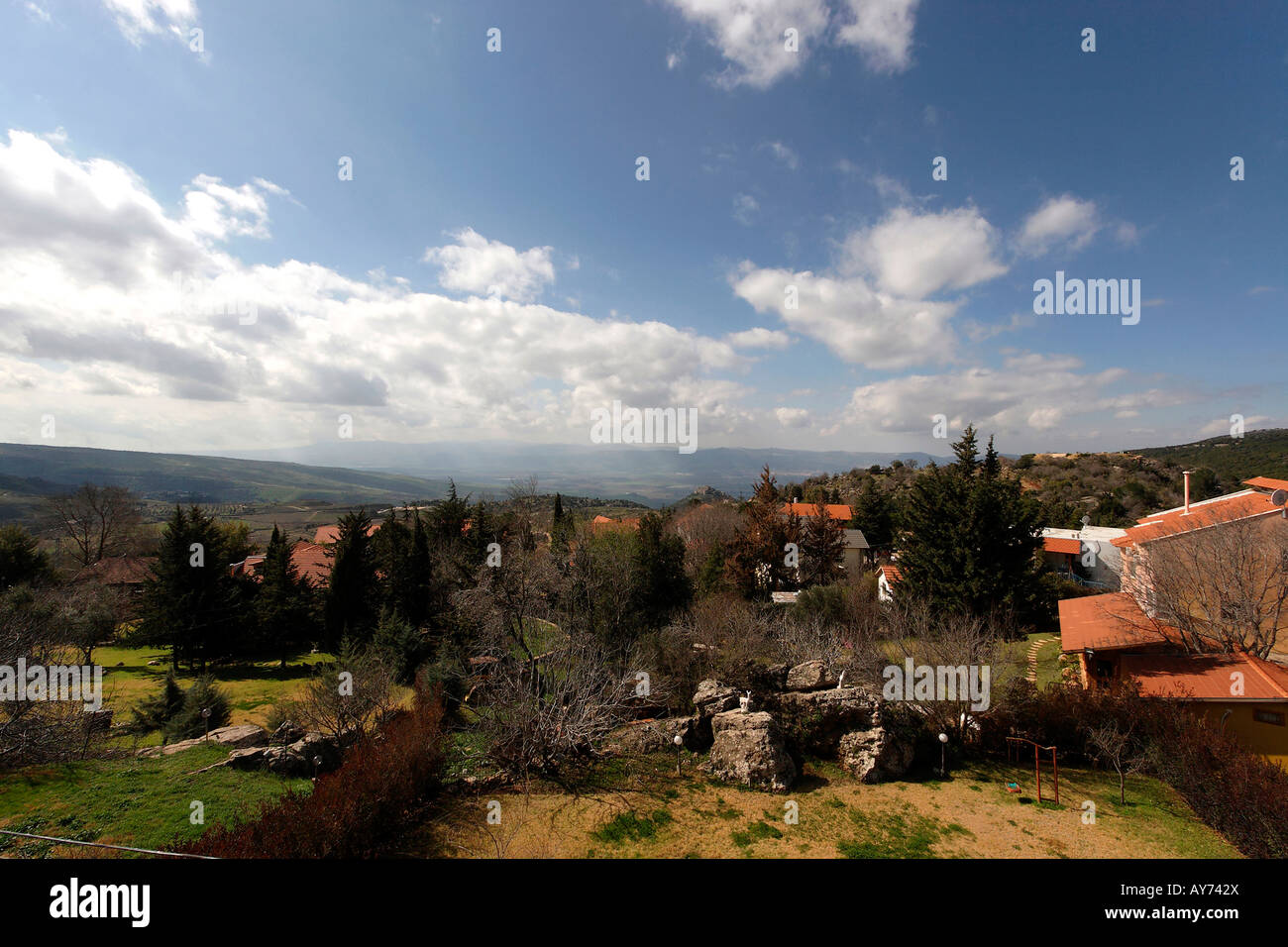 The Golan Heights Moshav Neve Ativ at the foothill of Mount Hermon ...