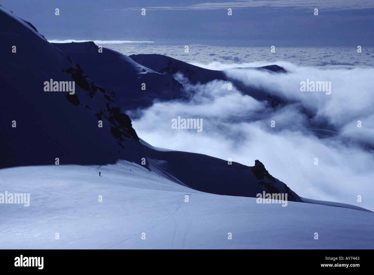 Skitour group returns to alpine hut in evening Franz Josef Glacier ...