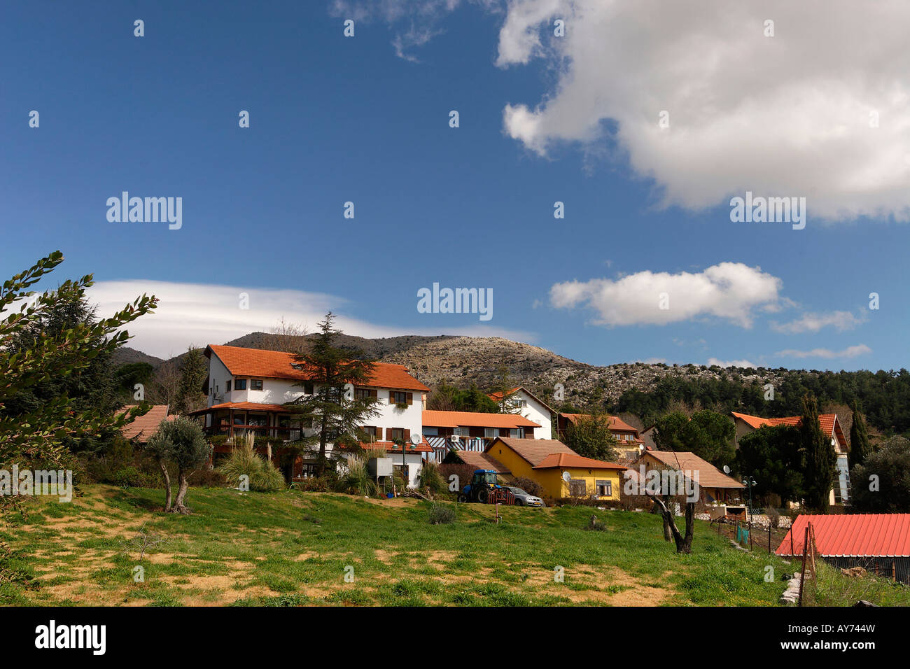The Golan Heights Moshav Neve Ativ at the foothill of Mount Hermon ...