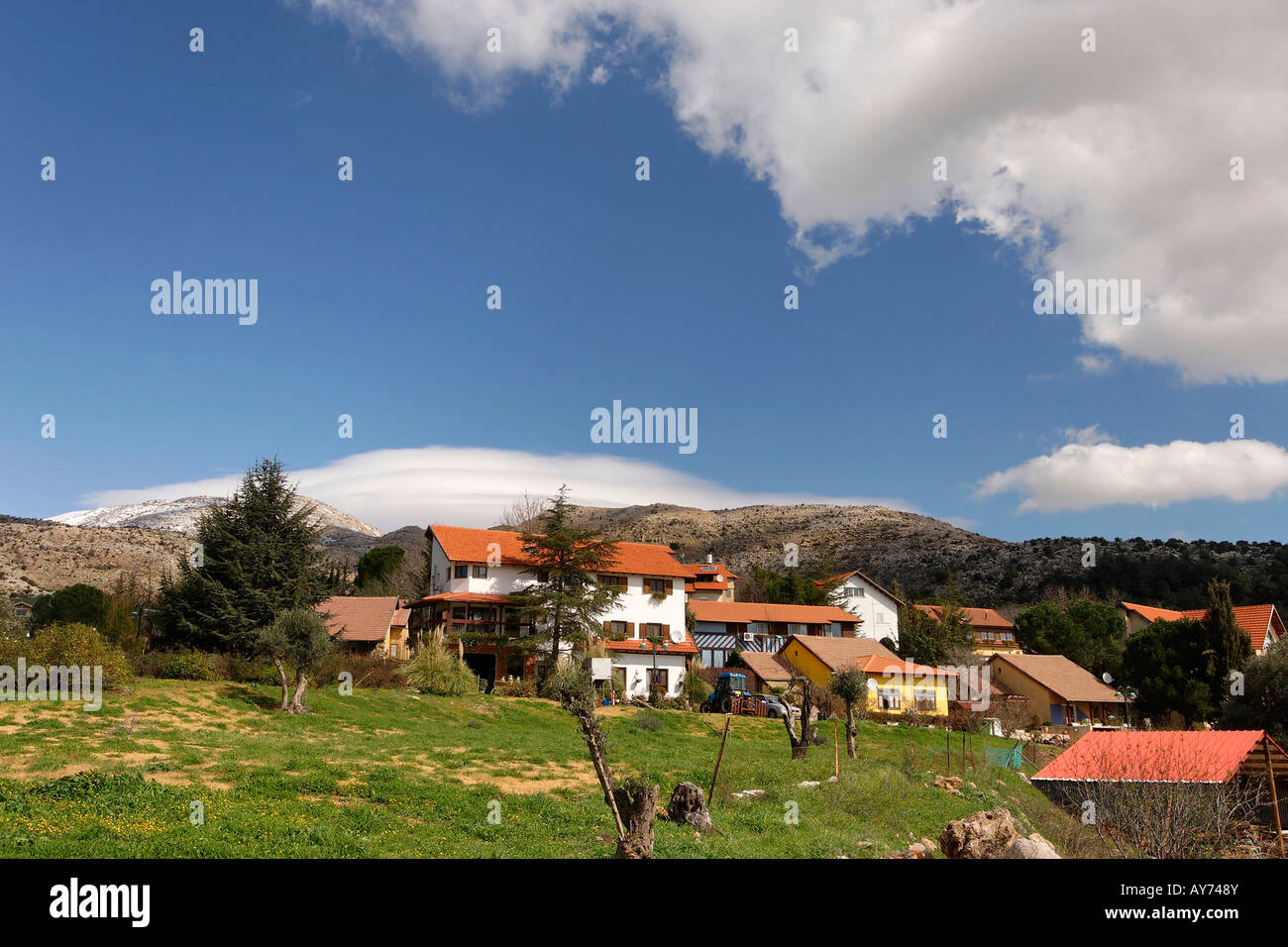 The Golan Heights Moshav Neve Ativ at the foothill of Mount Hermon ...
