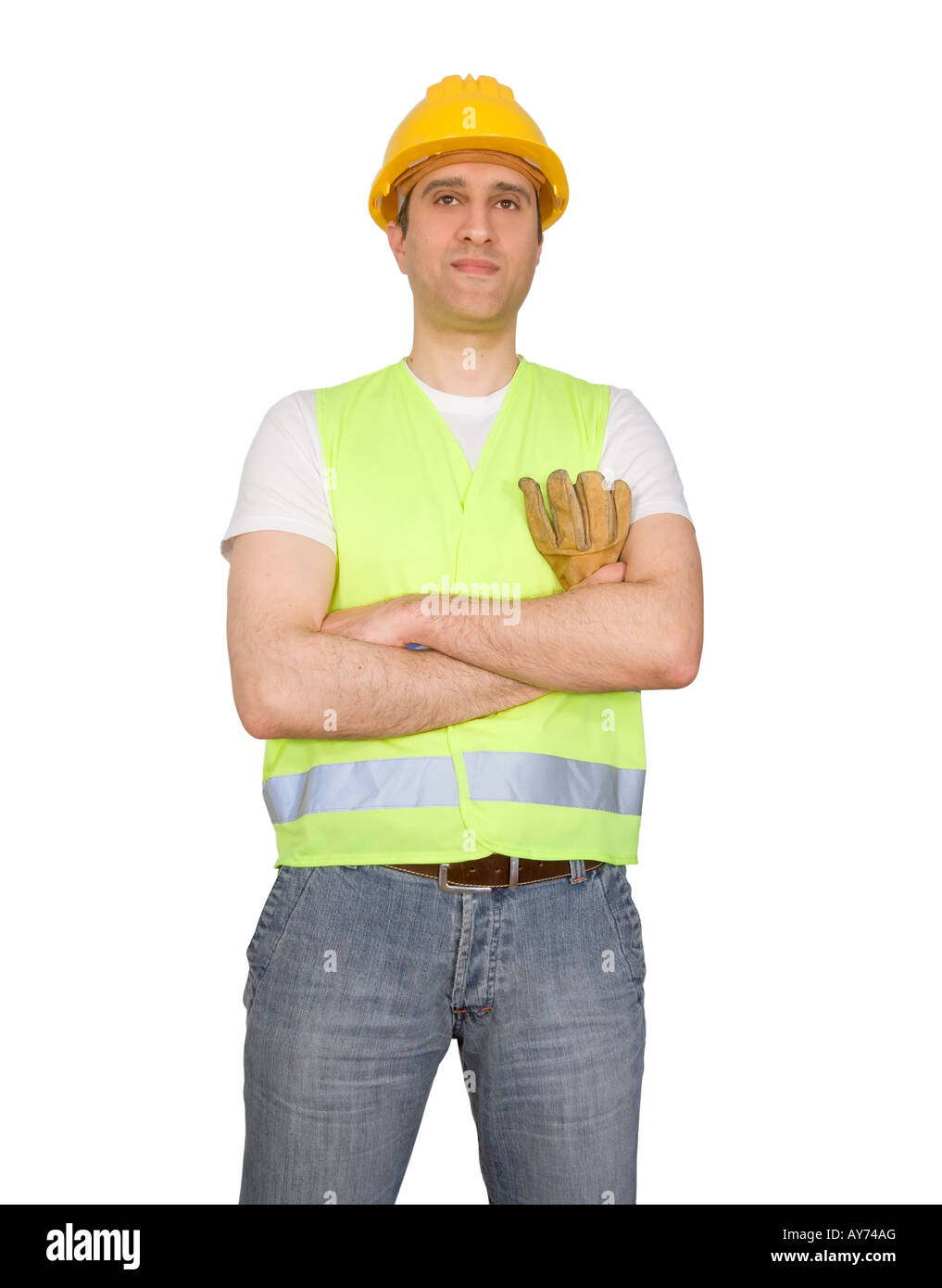 Construction worker isolated on white background Stock Photo - Alamy