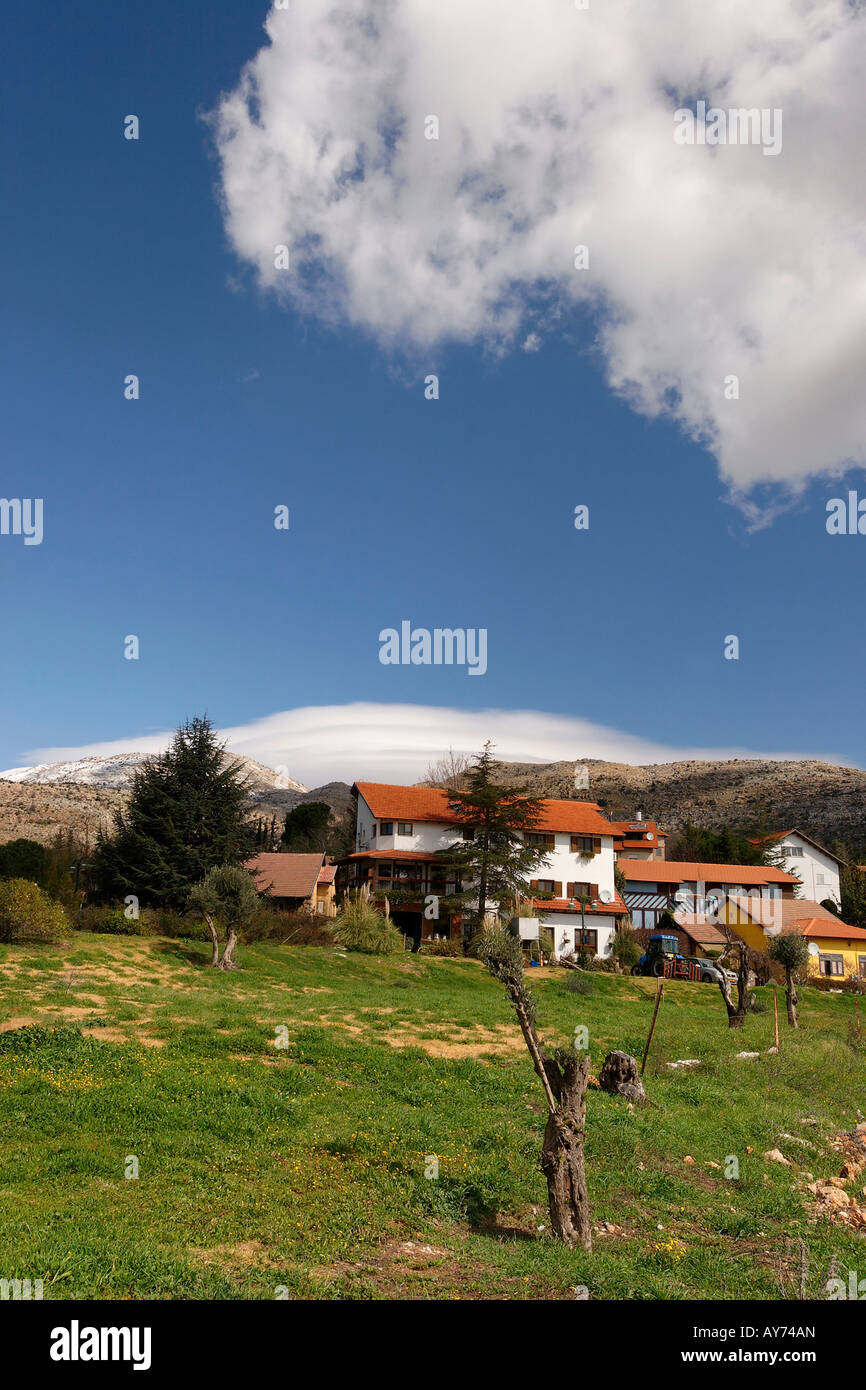 The Golan Heights Moshav Neve Ativ at the foothill of Mount Hermon ...