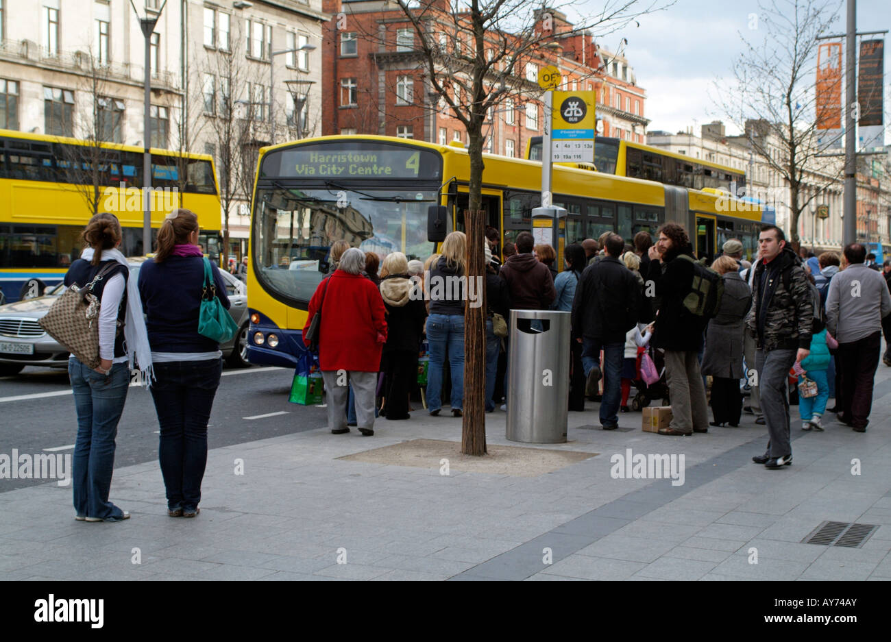 O Connell Street Dublin Passengers boarding a single decker Dublin Bus ...