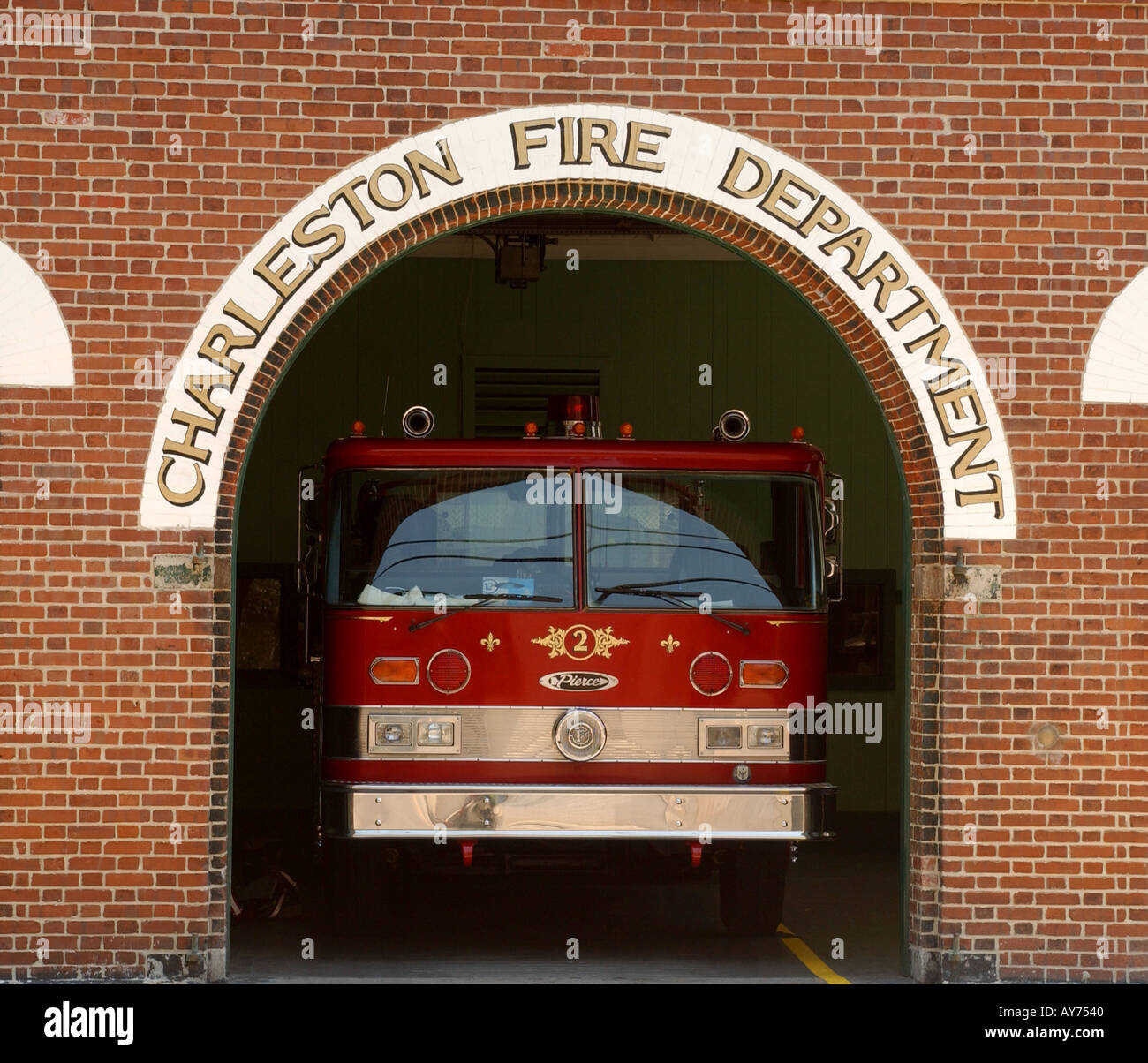 Horizontal color image of an old fire department building in downtown ...