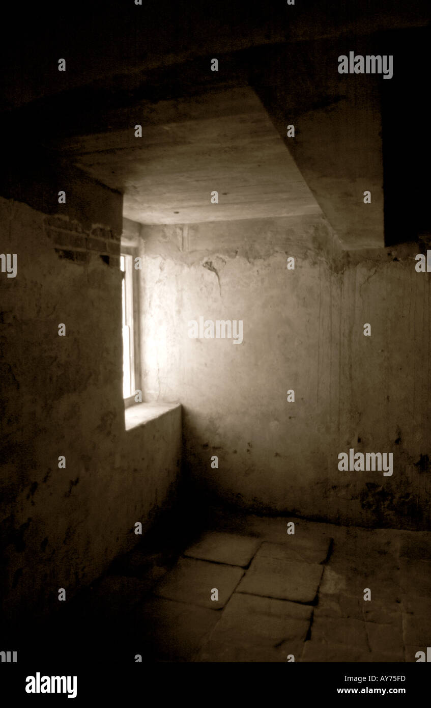 Black and white artitistic imagery of the basement of an old plantation ...