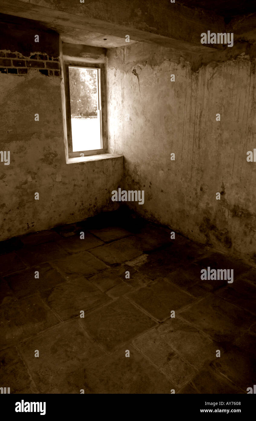Black and white artitistic imagery of the basement of an old plantation ...