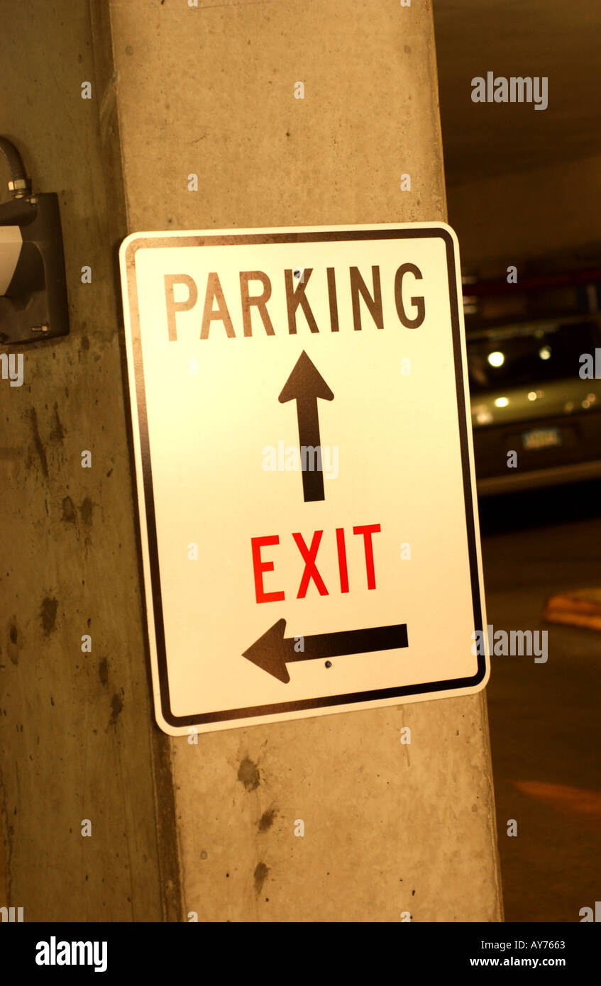 Abstract color concept image of a parking and exit sign in a parking ...