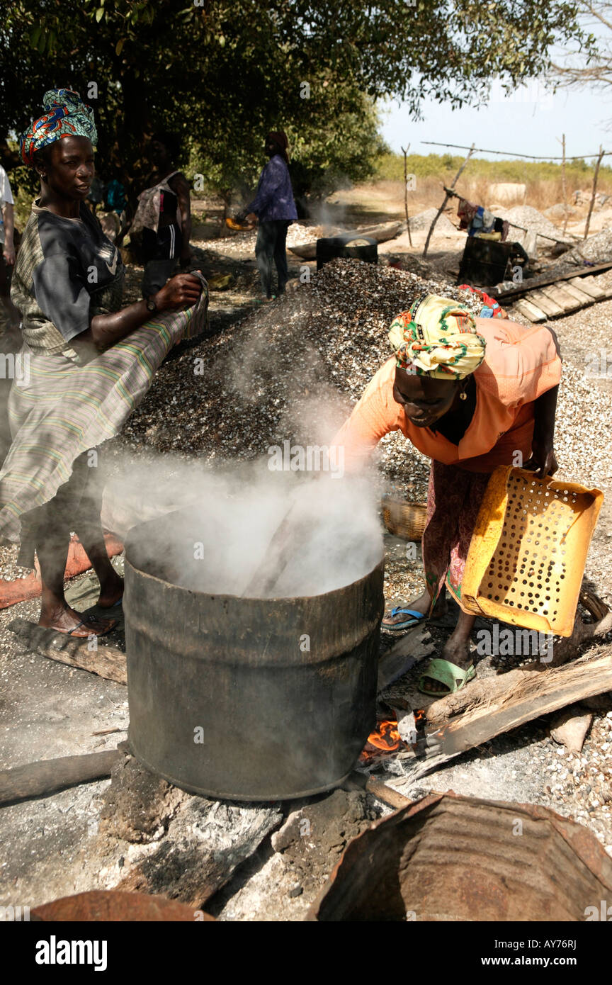 Working at the Bolong sorting washing and cooking shellfish The Gambia ...
