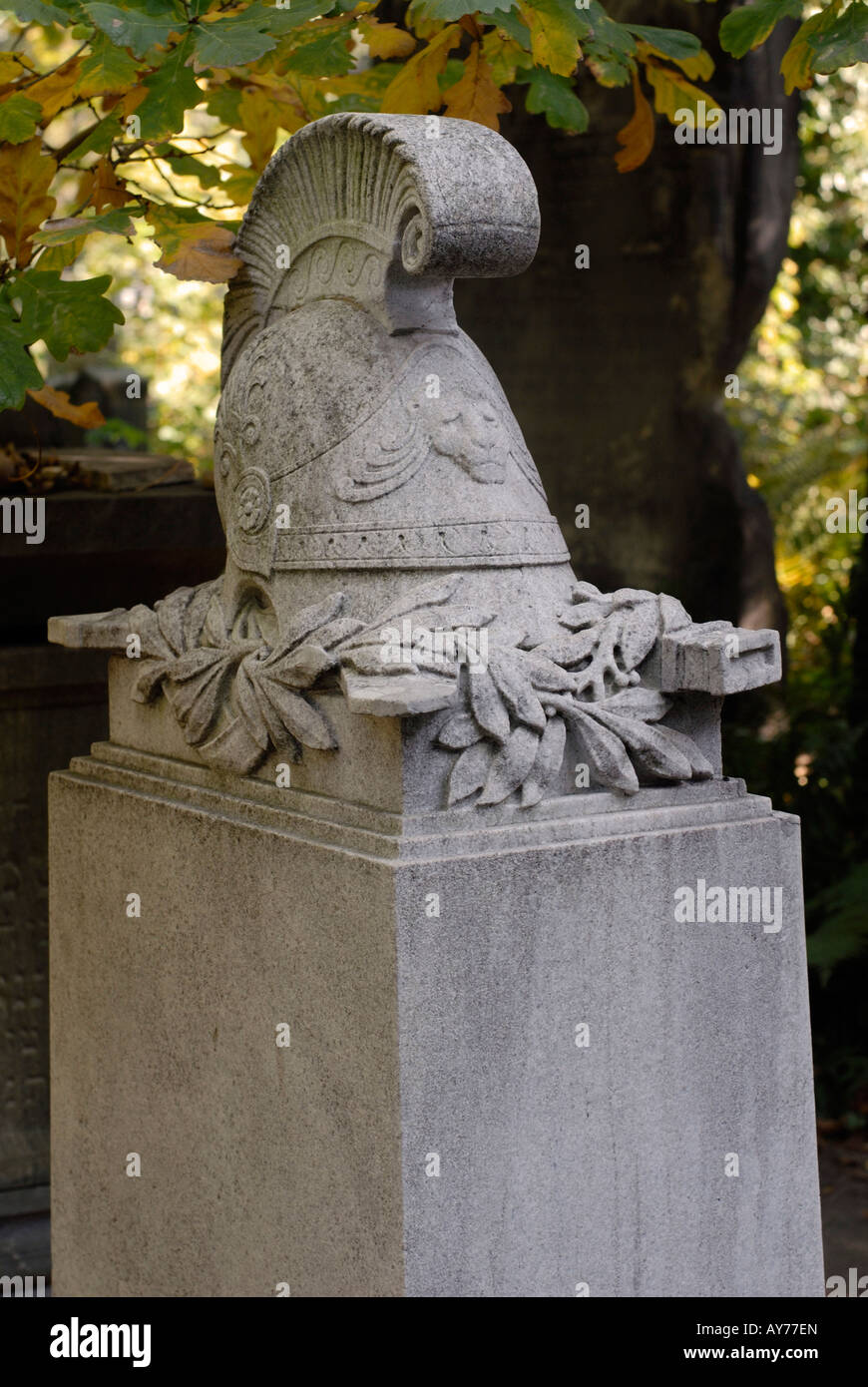 Sculpture of helmet on Jewish cemetery in Poland Stock Photo - Alamy