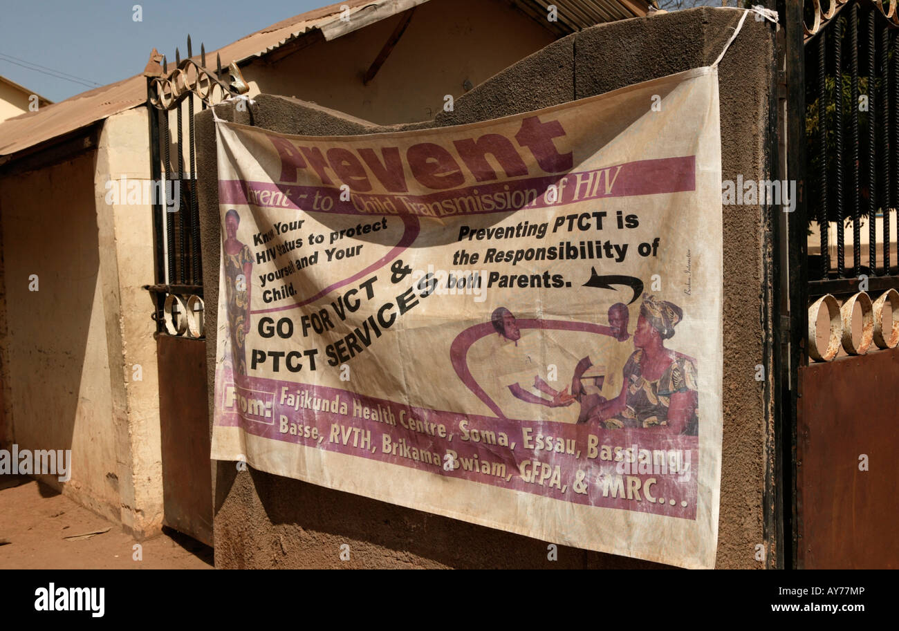 AIDS poster on entrance to West African hospital The Gambia Stock Photo ...