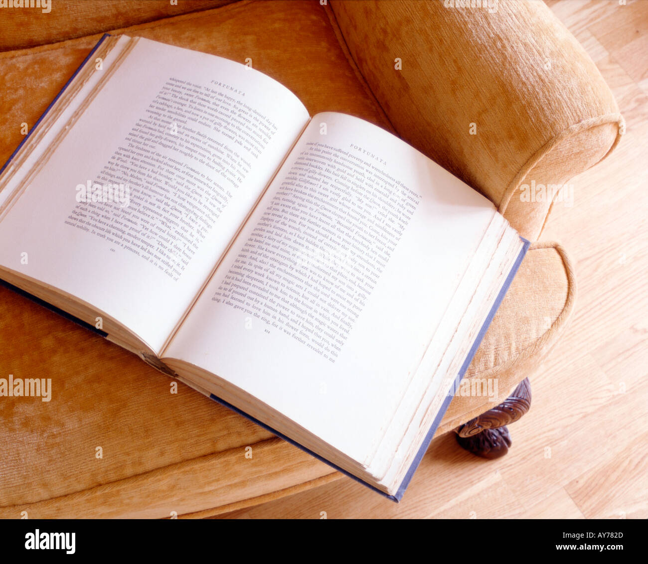 top view of open book resting on armchair Stock Photo - Alamy