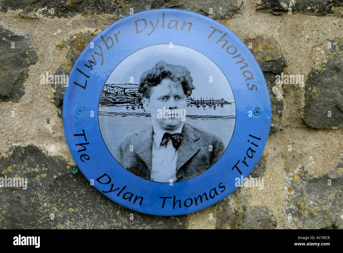 Sign marking the Dylan Thomas trail in Aberaeron Stock Photo - Alamy
