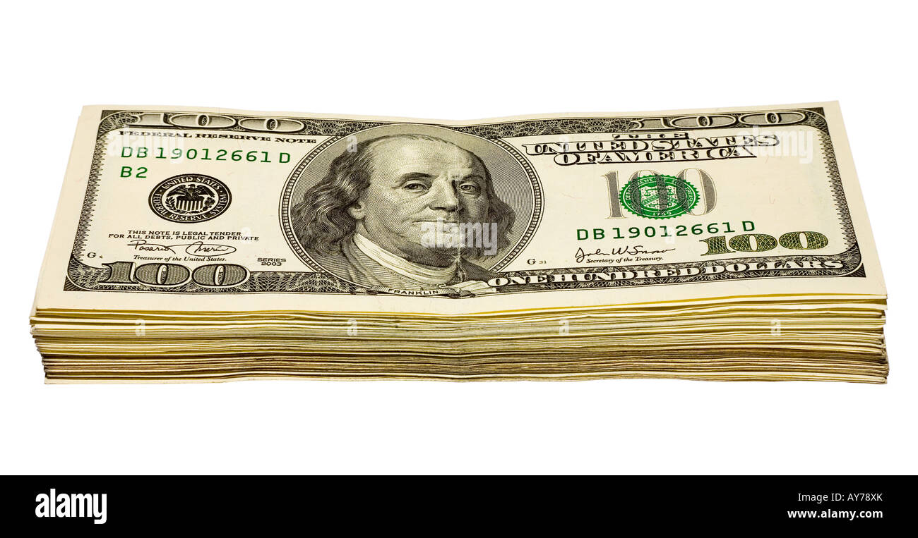 the hundred dollars heap isolated with clipping path Stock Photo - Alamy