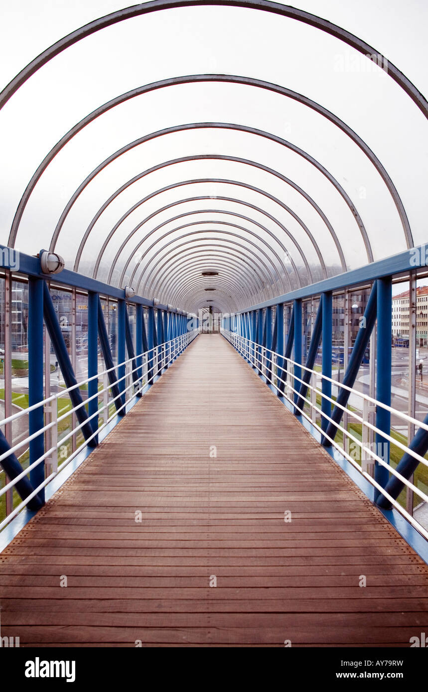 Covered bridge in wide angle perspective view Nordstan Shopping Mall ...