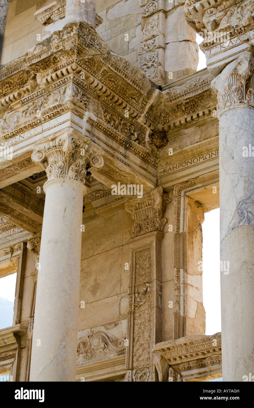 Detail from the facade of the Celsus Library vertical Greek lettering ...