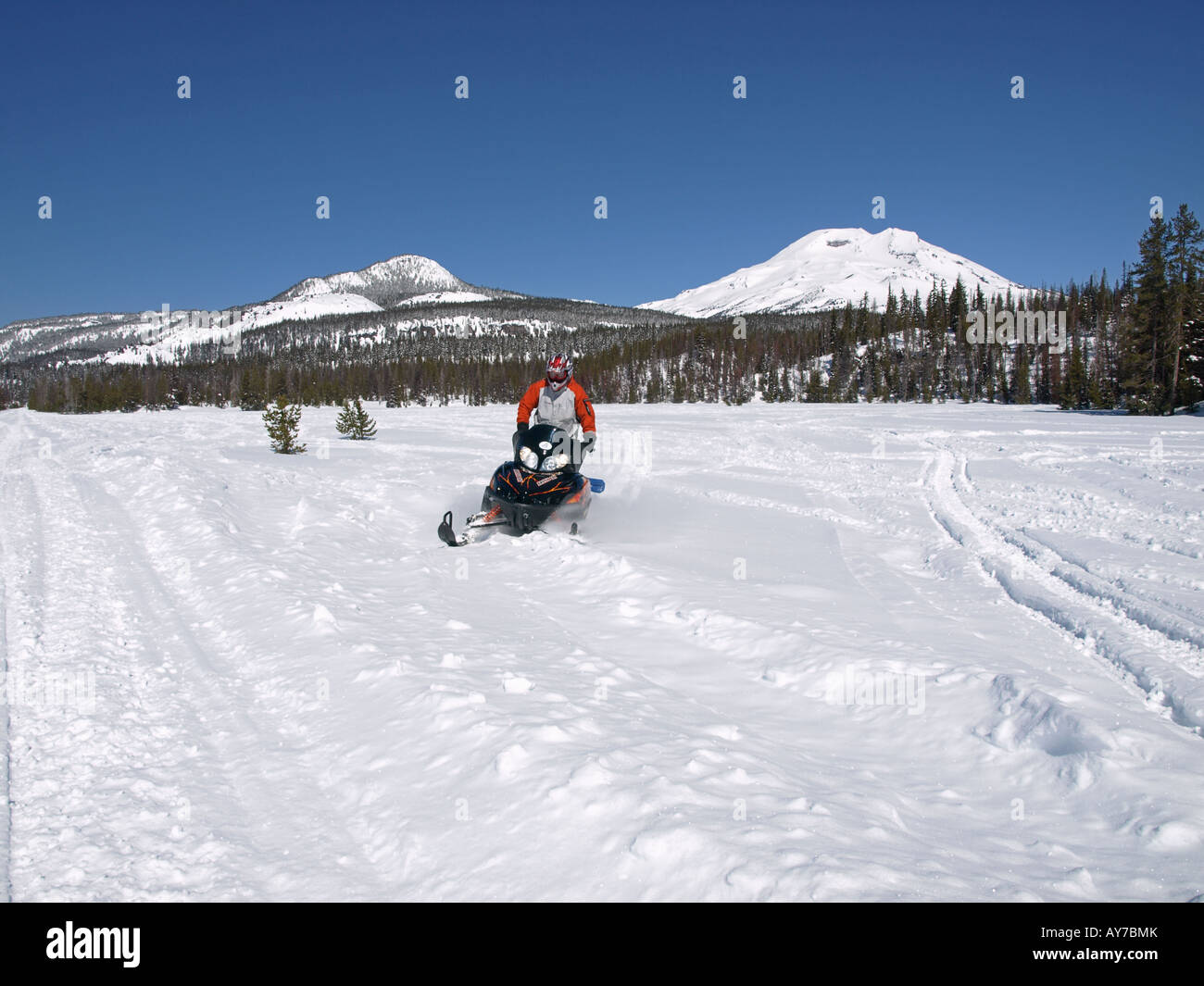 Snowmobiling near Elk Lake in the Cascade Mountains along the Cascade ...