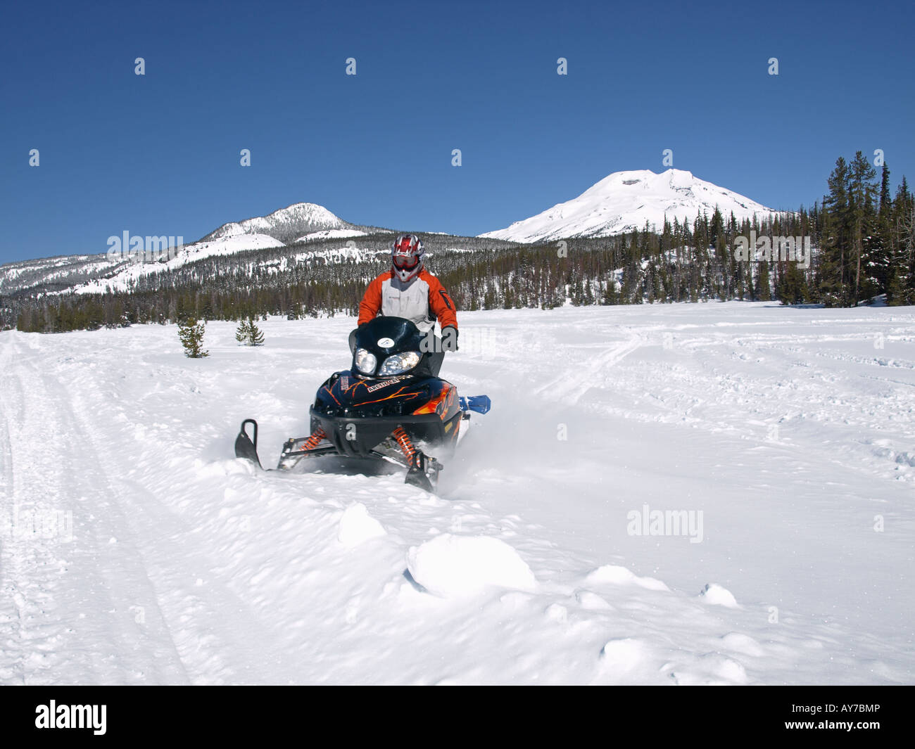 Snowmobiling near Elk Lake in the Cascade Mountains along the Cascade ...