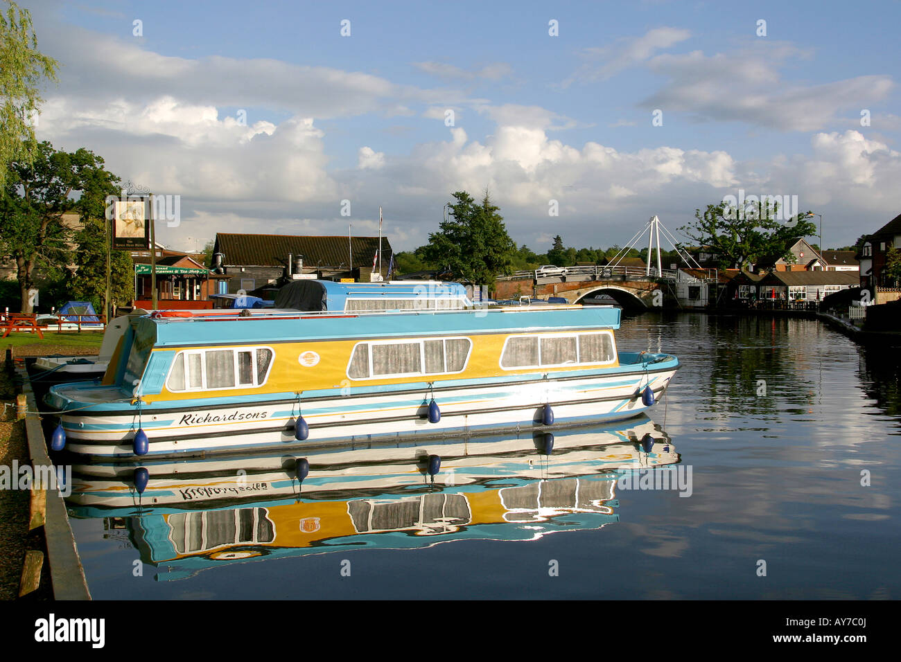 UK Norfolk Broads Wroxham boat moored on River Bure Stock Photo - Alamy